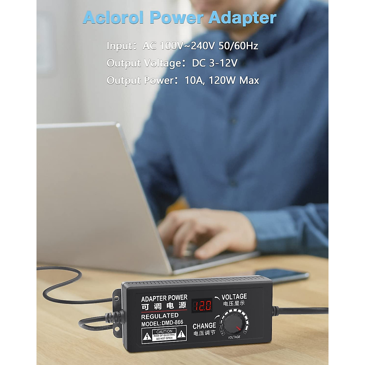 Aclorol 120W Universal Power Adapter 12V 10A Power Supply Adjustable AC/DC Adapter 100-240V AC to DC 12V 9V 6V 5V 3V 10A 8A 6A 5A 4A 3A Variable Switching Converter with Polarity Converter & 14 Tips