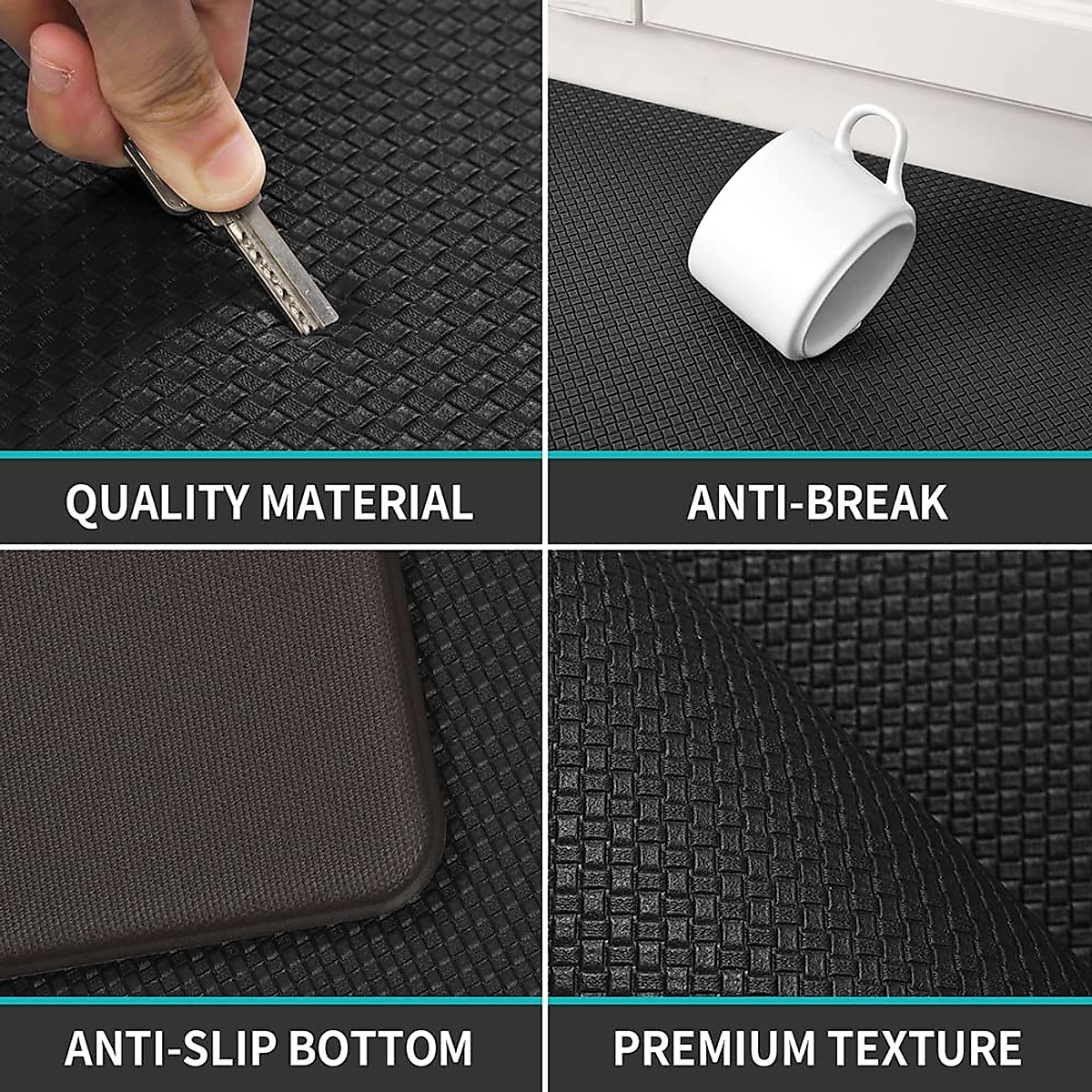 DEXI Kitchen Mat Cushioned Anti Fatigue Comfort Mat, Non Slip Kitchen Rug Set Memory Foam Kitchen Mats Set for Floor, Waterproof Kitchen Runner Rugs for Sink, 17"x47"+17"x70", Black