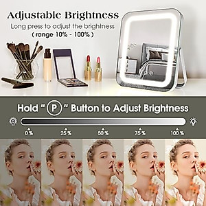 Sucedey Makeup Mirror with Lights, 12"x10" Lighted Vanity Mirror, 3 Color Modes & Adjustable Brightness, Detachable 10x Magnification, 360°Rotation (White)