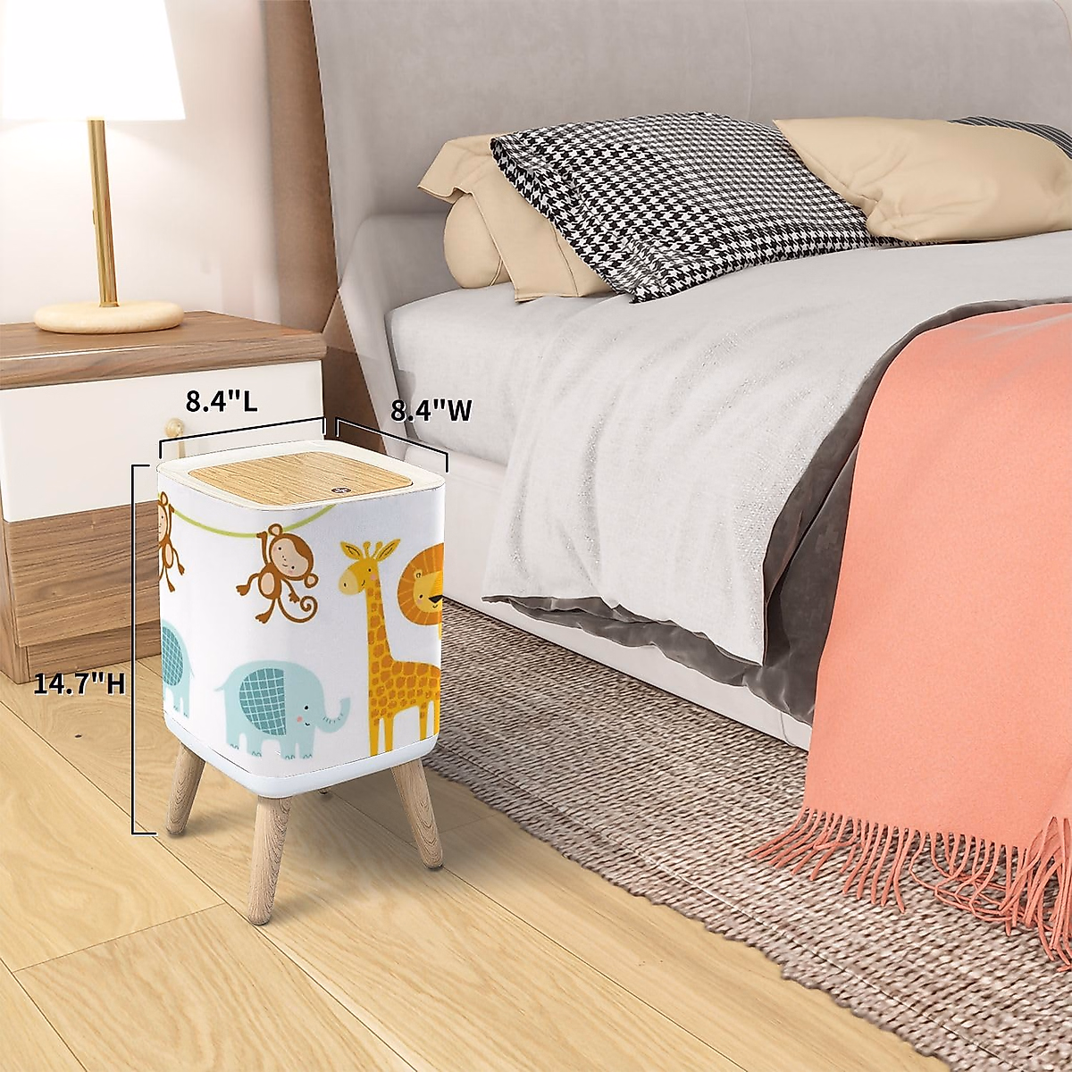 PHAIBHKERP Trash Can with Lid A Set Cute Jungle Animals Elephant Lion Giraffe Monkey Garbage Can Rectangular Waste Bin Press Cover Dog Proof Wastebasket for Kitchen Bathroom Living Room Nursery