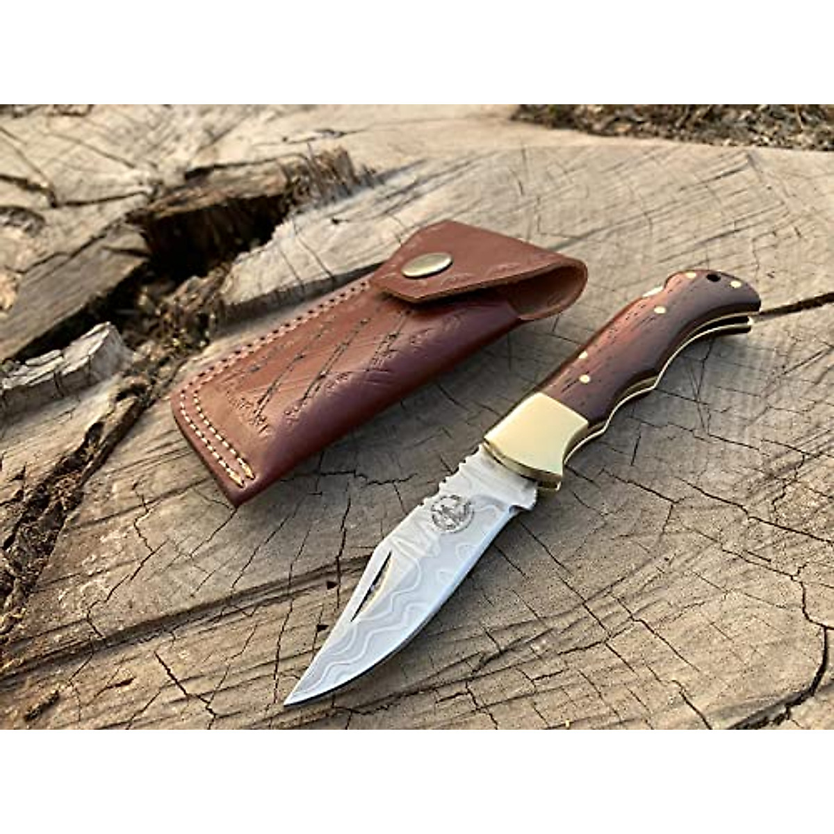 Element Metal Works Folding Knife with VG10 Stainless Steel, Tactical Knife for Camping Hunting Hiking, back Lock + brass Clip, Rid Wenge Wooden Handle, Father's Day Gifts for Men Husband Dad