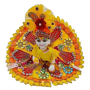 Partish Laddu Gopal Heavy Dress with Mukut l Ladoo Gopal Dress l Bal Gopal l Kanha Ji Thakur Ji Heavy Dress Size 1 2 4 5 6 (Kundan Dress, Size 2)