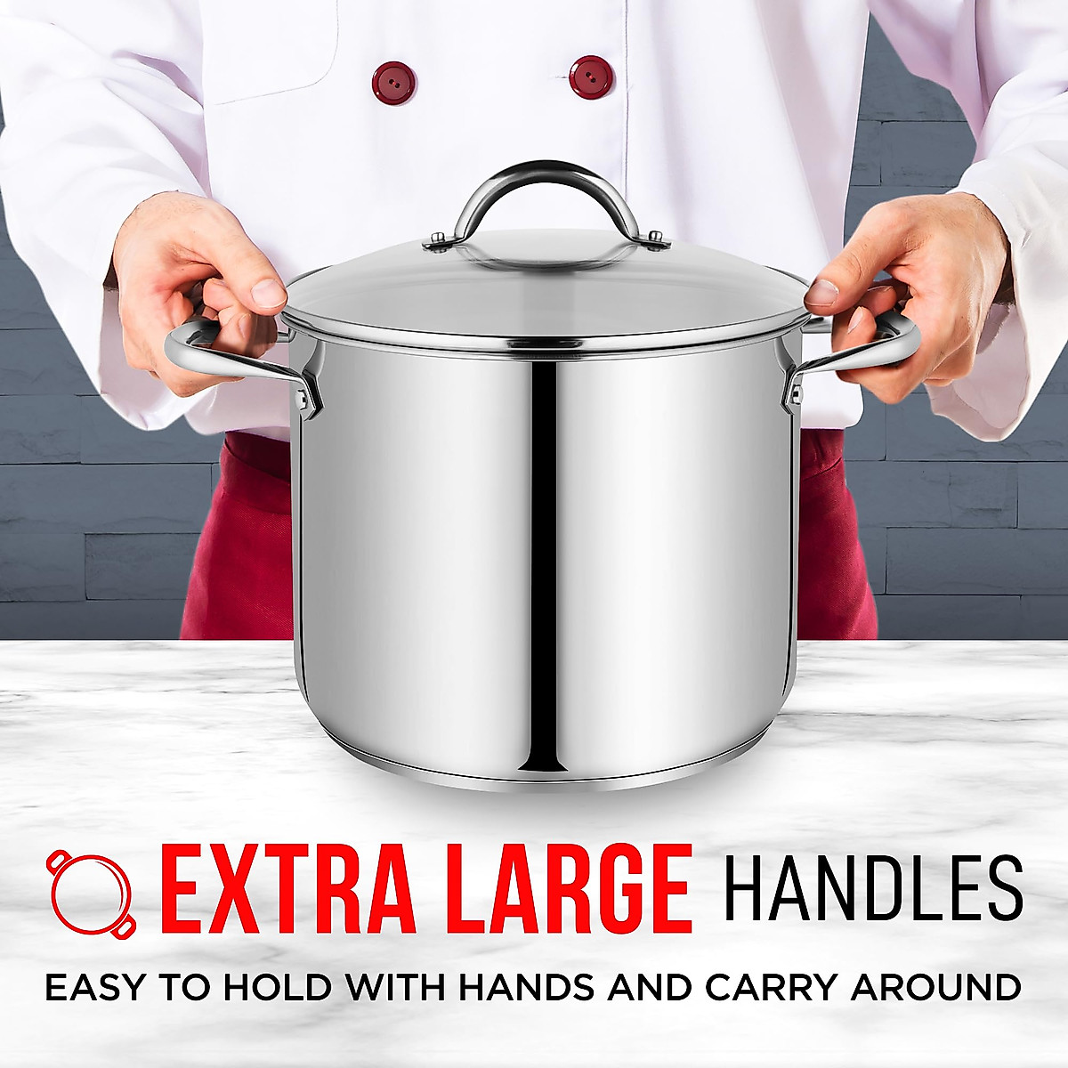 Bakken-Swiss Deluxe 24-Quart Stainless Steel Stockpot w/Tempered Glass See-Through Lid - Simmering Delicious Soups Stews & Induction Cooking - Exceptional Heat Distribution - Heavy-Duty & Food-Grade