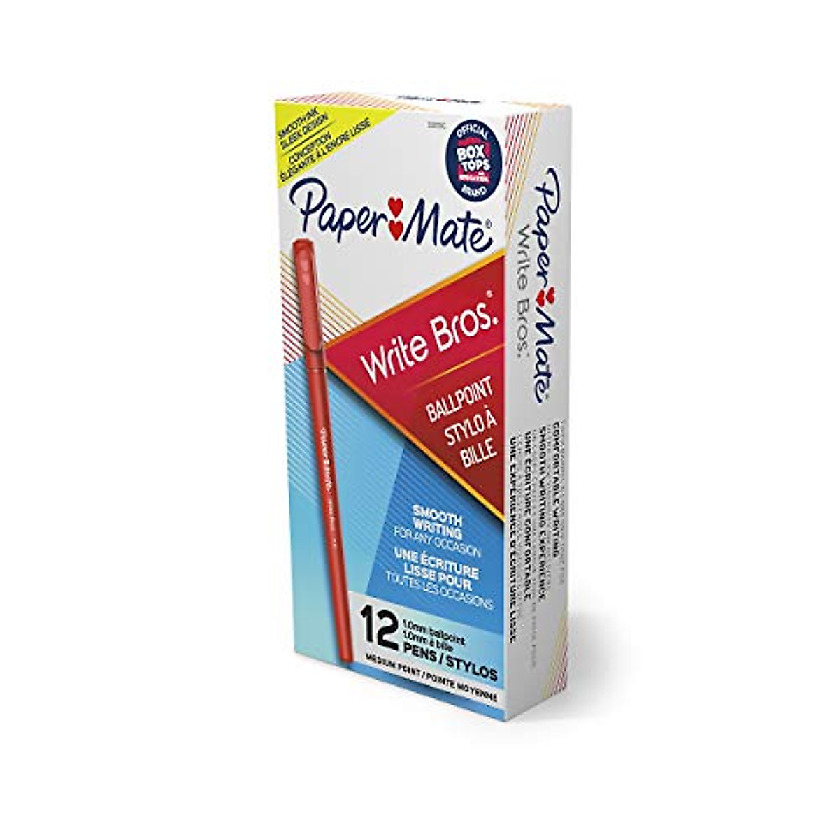 Paper Mate Write Bros Ballpoint Pens, Medium Point (1.0mm), Red, 12 Count
