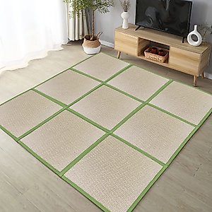 SHJADE Large Tatami Mat, 71'' x 71'' Futon Mattress, Foldable Rattan Floor Mats, Crawling Mats Living Room Bedroom Area Rug with Storage Bag(Green)