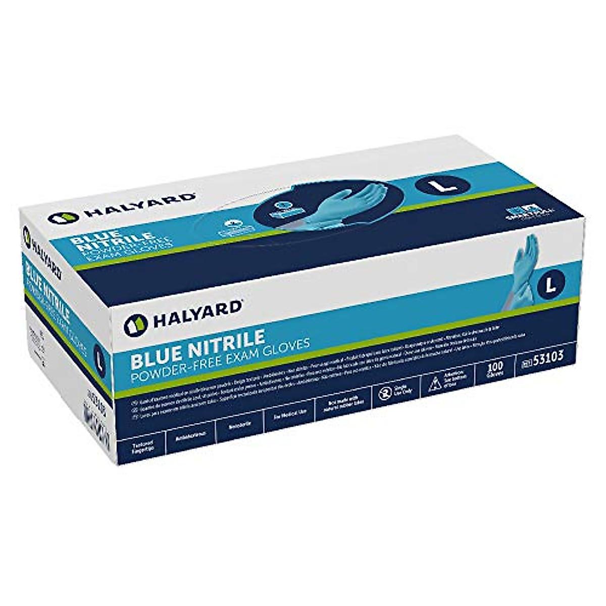 HALYARD Blue Nitrile Exam Gloves, Powder-Free, Non-Sterile, 5.9 mil, 9.5", Blue, Large, 53103 (Box of 100)
