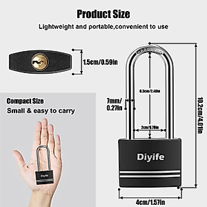 Diyife Padlock with Key, [2 Pack] [Waterproof] Lock with Key, Long Shackle Padlocks for Outdoor Anti-Rust, Small Covered Aluminum Padlock with 4 Alike Keys for Gym Locker, Fence, Shed
