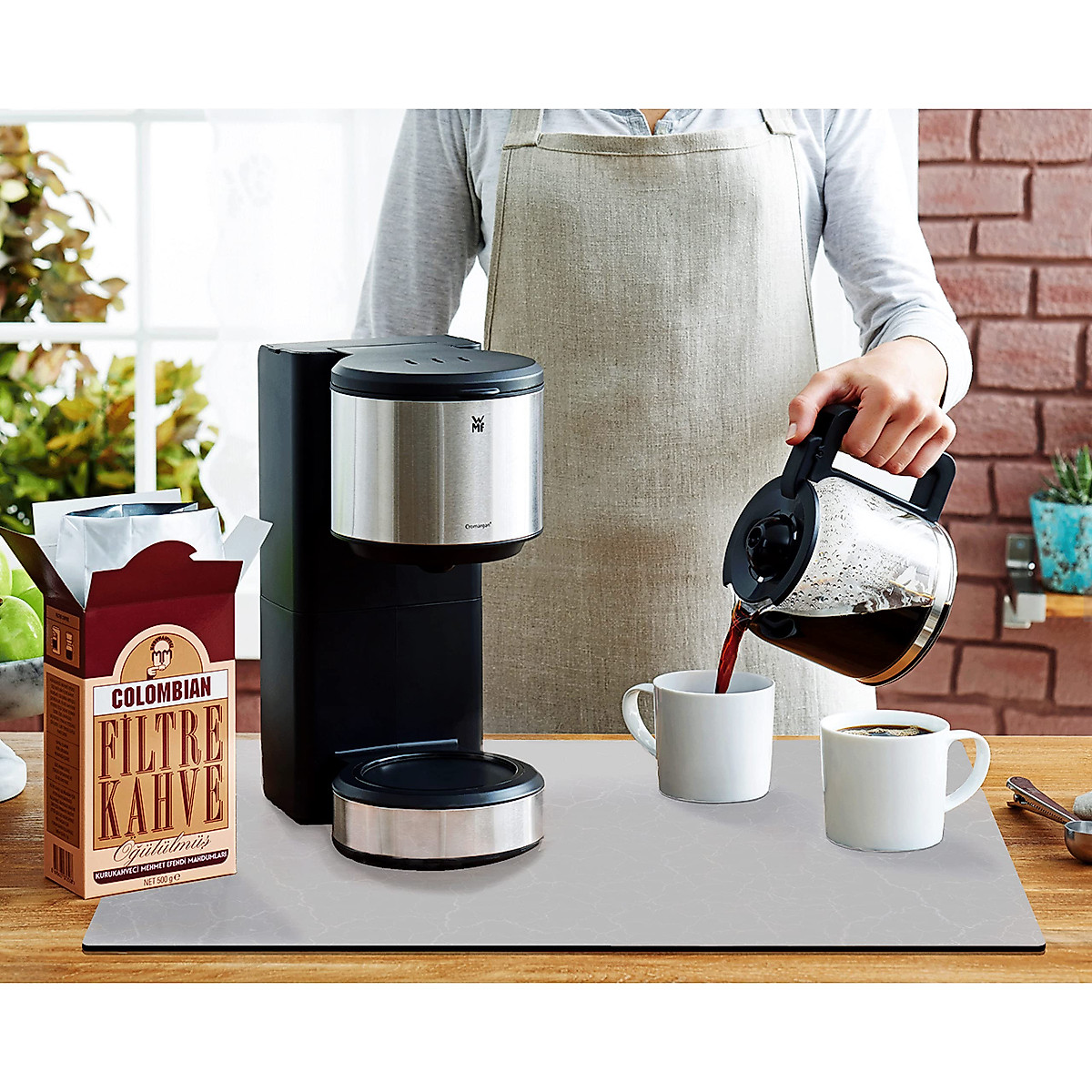 Coffee Maker Mat for Countertops, Coffee Bar Accessories Fit Under Coffee Machine Mat 19inx12in-Rubber Backed Coffee pots - table mat Under Appliance, Coffee Dish Drying Mat, Grey for Kitchen Counter