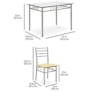 Best Choice Products 5-Piece Glass Top Dining Table Breakfast Set Furniture for Kitchen, Dining Room w/ 4 Chairs, Steel Frame - Silver