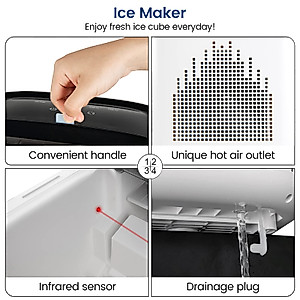 CHEFJOY Table Top Ice Maker, Ice Maker Machine for Home, 36LBS Ice Cube Per Day, 6-8Min Ice Making Time, 30 Mins Self-Cleaning, Small Bullet Ice Maker, Dual Lid Design