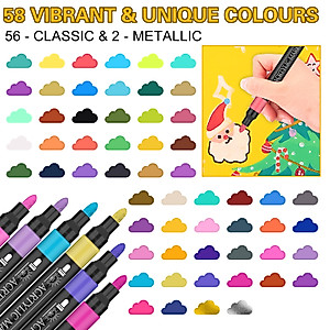 NICETY 58 Colors Acrylic Paint Pens Paint Markers, 3mm Medium Tip Point Acrylic Paint Pens for Rock Painting, Canvas, Wood, Ceramic, Glass, Stone, Fabric, DIY Crafts & Art Supplies
