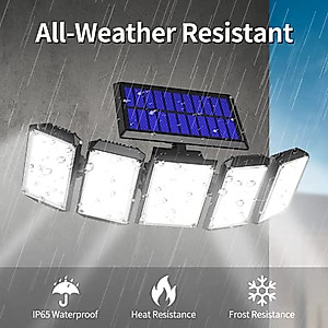 MelonArt Solar Lights Outdoor, 7000K 300 LED Security Lights with Remote Control, 5 Heads 360°Wide Angle Motion Sensor Light, IP65 Waterproof Flood Wall Lights with 3 Modes for Yard Garden, 2 Pack