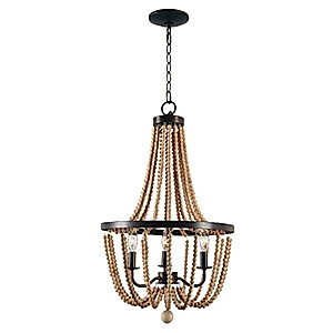 Kenroy Home Regas 3 Lt Wood Bead Chandeliers, Medium, Golden Bronze