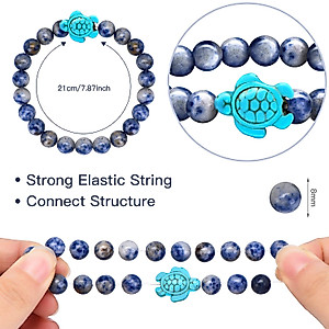 Hicarer 10 Pieces Turtle Beads Bracelet Natural Stone Elastic Friendship Bracelet Hawaii Summer Beach Bracelets for Women Men