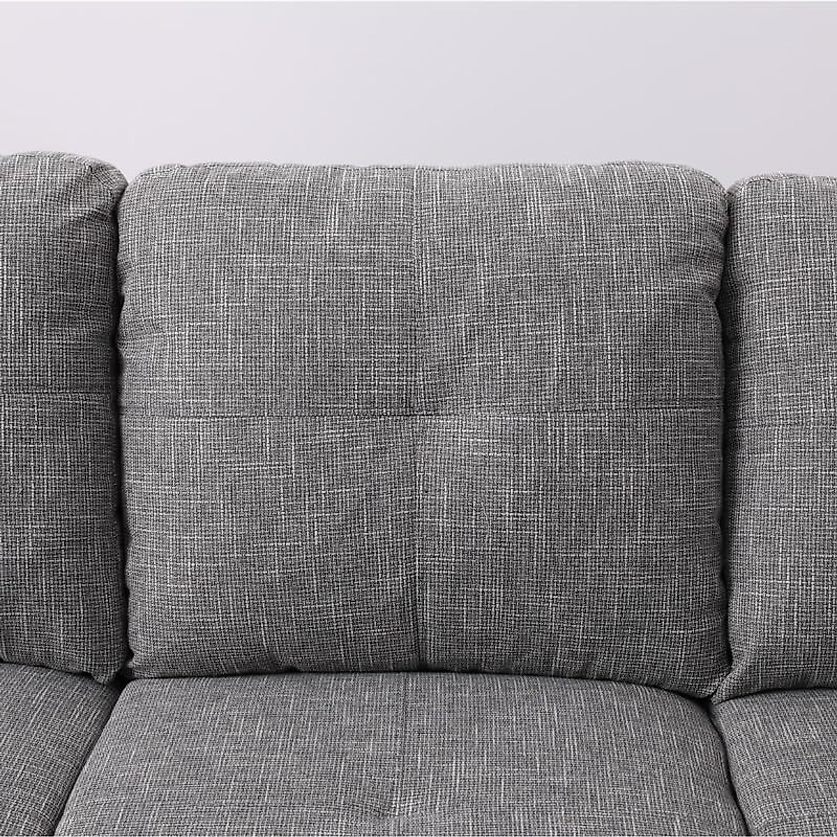 HOMVET Grey Linen Sectional Sofa Furniture Set, L-Shape Couch with Right Chaise, Storage Ottoman, and 2 Toss Pillows,for Living Room/Apartment/Office, Gray