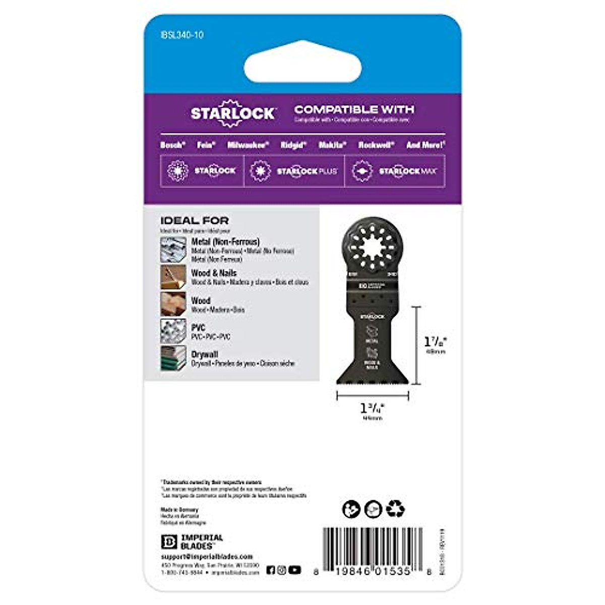 Starlock™ 1-3/4" Multi-Material Metal/Wood Oscillating Multi-Tool Blade, 10PC (Fits: Bosch and Fein. Also fits non-Starlock multi-tools: Milwaukee, Ridgid, Makita, Rockwell and more)