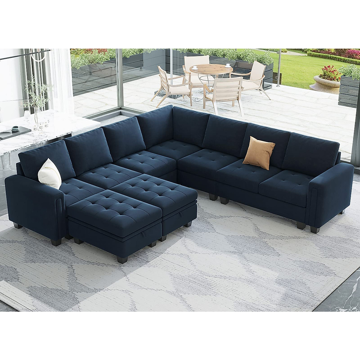 Belffin Velvet Corner Seat Module for Modular Sectional Sofa Couch Corner Sofa Couch Chair Blue