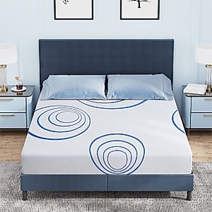 EGOHOME 8 Inch Queen Mattress, Charcoal Gel Cooling Memory Foam Mattress in a Box, Medium Fiberglass Free Mattress Made in USA, CertiPUR-US Certified, Blue