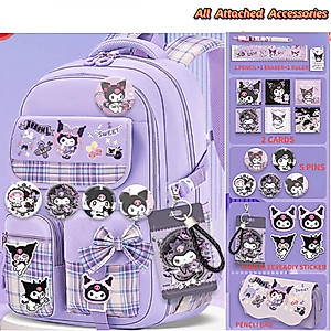 Kawaii Backpack with 18Pcs Accessories Anime Cartoon Anti-Theft Travel Aesthetic New Semester Gifts Bag with Cute Pin