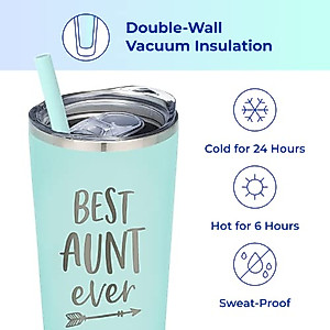 Best Aunt Ever Stainless Steel Personalized Tumbler - Insulated Cup with Cute Design - Slide Close Lid with Straw - for Pregnancy Announcements - Valentine's Day - Best Aunt Ever Gifts