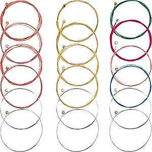 Bememo 3 Sets of 6 Guitar Strings Replacement Steel String for Acoustic Guitar Spare Strings for Beginner Guitarists (1 Brass Set, 1 Copper Set and 1 Multicolor Set)