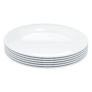 AmazonCommercial Melamine Plate, 6 Piece Set, 10.5 Inch, White