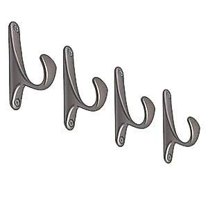 4 Pack Single Prong Wall Mounted Hat Towel Bag Hanger, Decorative Art Coat Hooks with Deep Curve, Solid Zinc Alloy Wall Hooks Holder for Keys, Umbrella, Matte Silver, Exxacttorch