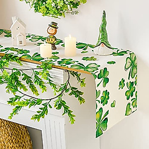 Artoid Mode Green Shamrock Bushes St. Patrick's Day Table Runner, Seasonal Spring Holiday Kitchen Dining Table Decoration for Indoor Outdoor Home Party Decor 13 x 72 Inch