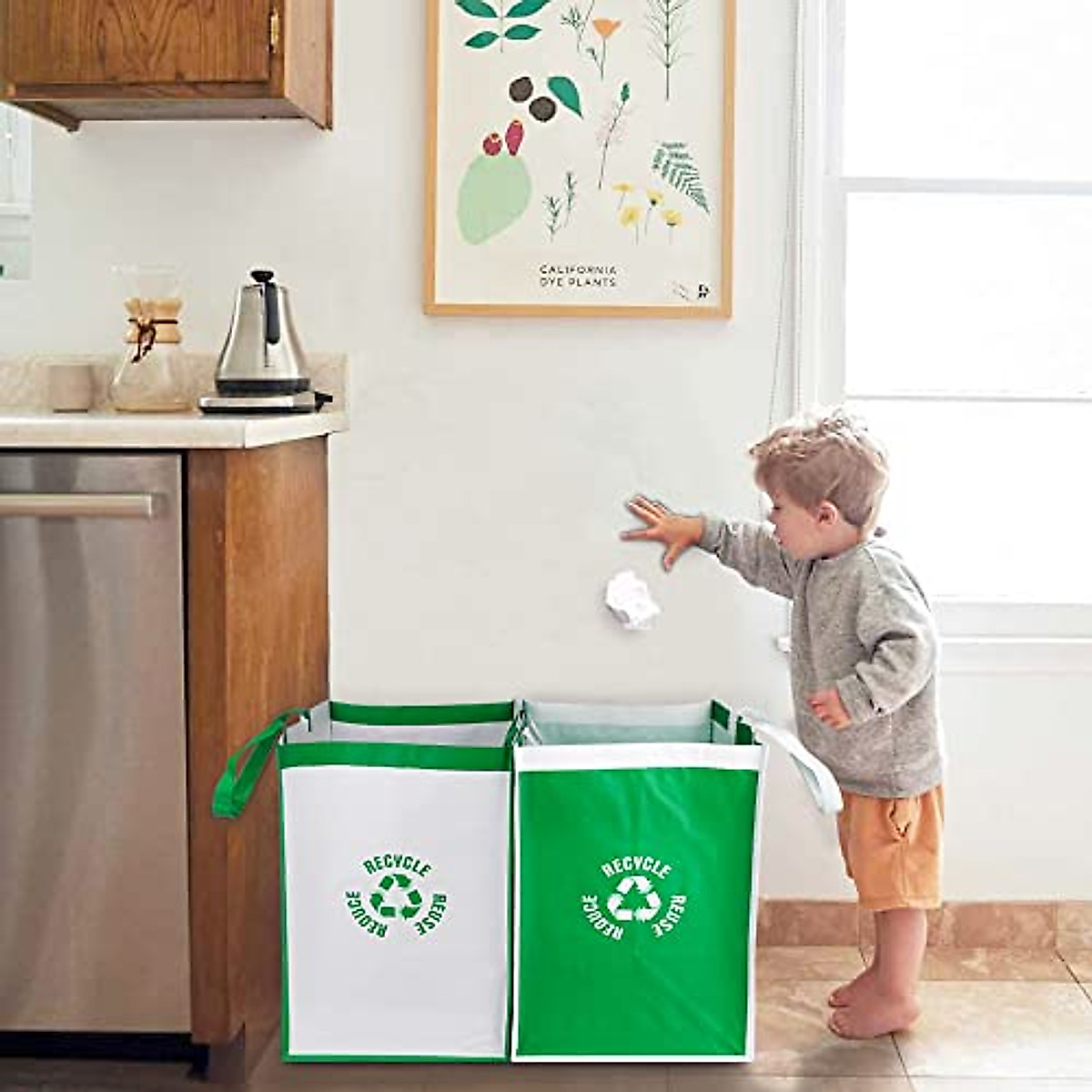 BeBesta Recycle Waste Bin Bags for Kitchen Home Trash Sorting Bins Organizer Waterproof Baskets Compartment Container