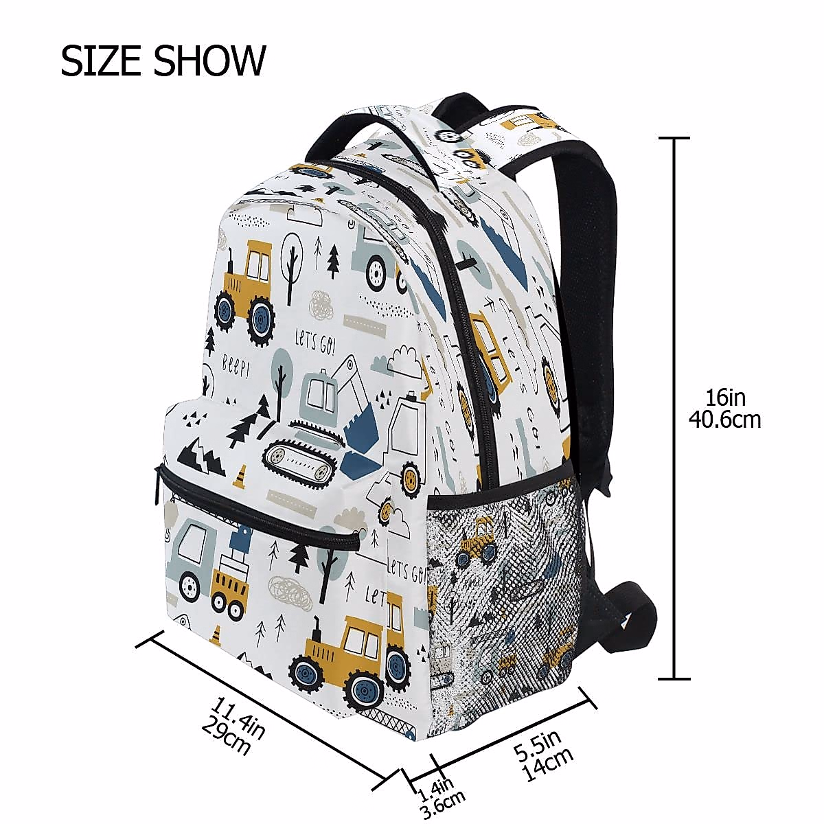 Backpack School Bookbag Travel Bag Childish Truck Excavator for Girls Boys Teen