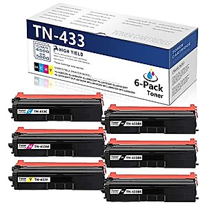 TN433 Toner Cartridge -DRA Compatible TN433BK TN433C TN433M TN433Y Toner - (6-Pack,3BK+1C+1M+1Y) Replacement for Brother HL-L8360CDWT HL-L9310CDW MFC-L8610CDW MFC-L8690CDW Printer | TN-433 Toner