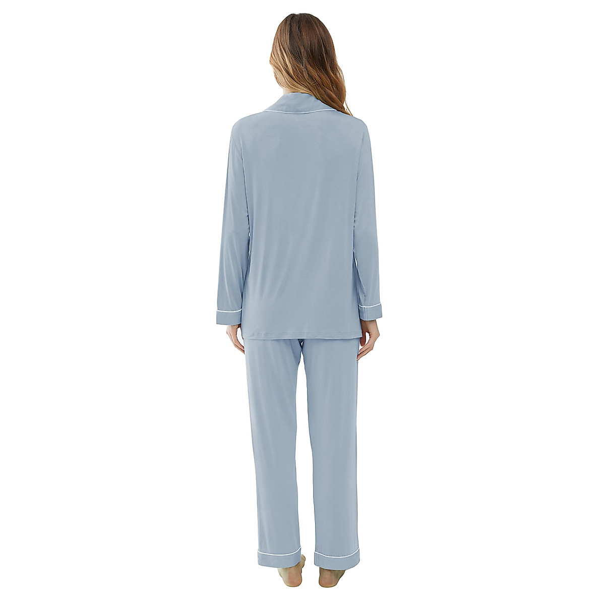 Joyaria Ladies Winter Button Down/Up Pajama/Pj Set Long Sleeve Long Pants(Dusty Blue, Medium)