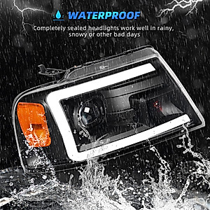 AUTOSAVER88 LED DRL Headlights Assembly Compatible with 2004-2008 04-08 FORD F150 Headlamp Replacement Pair Black Housing (NOT Compatible with 2004 F150 Heritage/Flareside Beds Models)