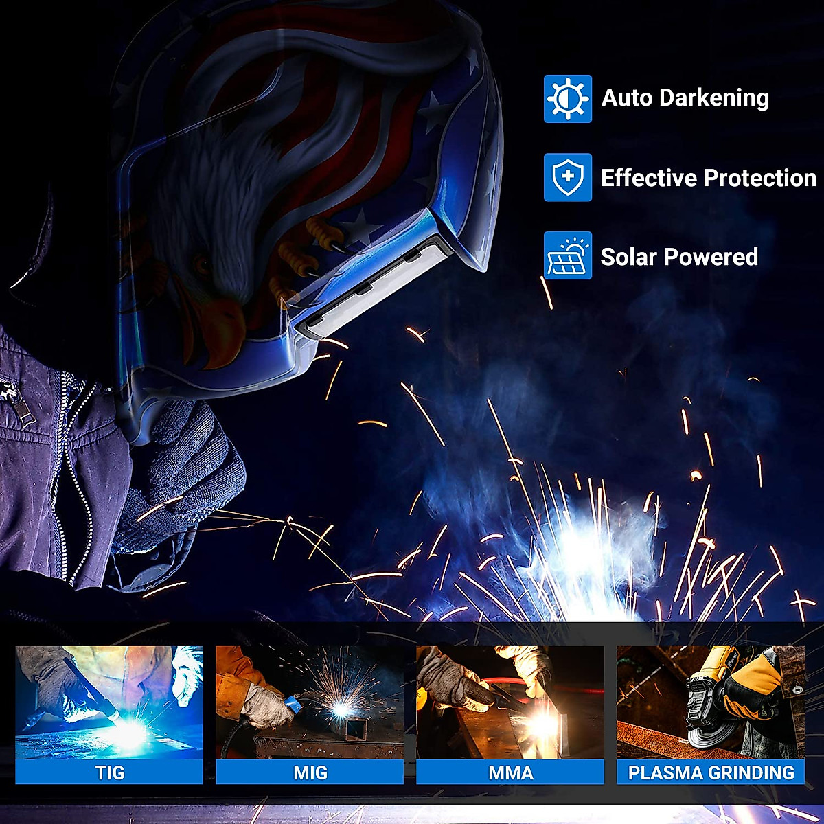 Welding Helmet Auto Darkening: DEKORPO Auto Darkening Welding Welder Helmet Mask Hood Helmets (Blue Eagle)
