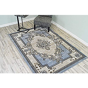 PlanetRugs Glamour Design 206 3D Hand Carved Traditional Rug Oriental Floral 7'9''x10'8'' Grey Beige