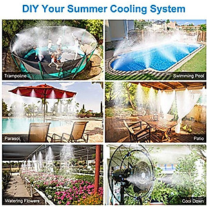 Misters for Outside Patio, 35FT Misting Cooling System, Outdoor Water Mister System for Porch, Umbrella, Deck, Canopy, Fan. Mist Hose Accessories for Backyard, Garden, Greenhouse,Trampoline Sprinkler