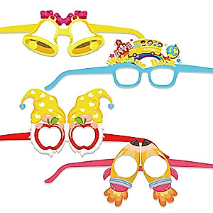 HOWAF 27 pcs Back to School Party Glasses Photo Booth Props, First Day of School Paper Glasses for Kindergarten Preschooler Photo Booth Props Party Decorations Supplies, Back to School Selfie Party Photo Booth Props Supplies
