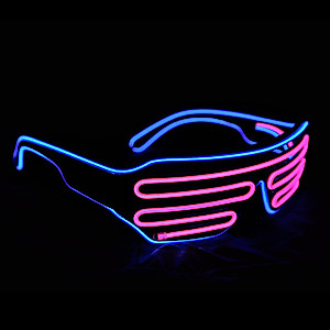 PINFOX Light Up Flashing Shutter Neon Rave Glasses El Wire LED Sunglasses Glow DJ Costumes For Party, 80s, EDM RB03 (Blue - Pink)