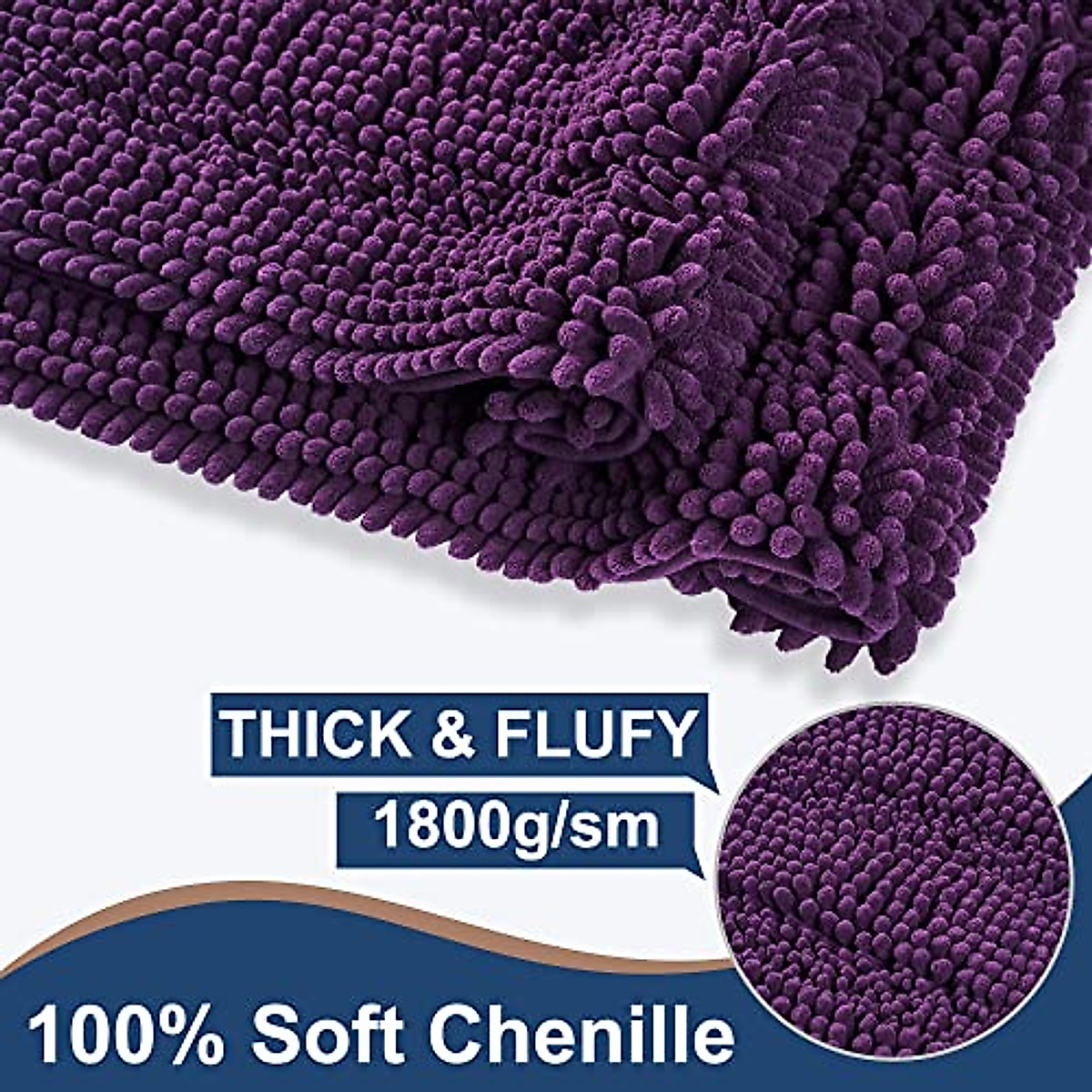 FLOLEOPA Non Slip Thick Shaggy Chenille Plum Bathroom Rug Sets 2 Piece, Thickened Hot Melt Rubber Bottom Bath Mats for Bathroom, Bath Rugs Quick Dry Machine Washable for Shower Mat