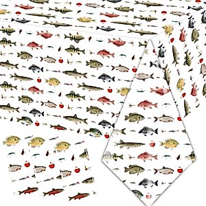 Juweked 3 Pieces Fishing Table Cloth,Under The Sea Party Decorations Waterproof Plastic Gone Fishing Theme Table Cover for Little Fisherman Decorations,Fishing Party Supplies - 70.8×42.5inch