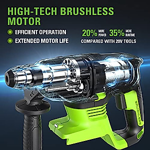 Greenworks 24V Lithium-ion Brushless SDS 2J Heavy Duty Rotary Hammer Drill, 1-Inch Cordless Hammer Drill for Concrete, 4-Mode Variable Speed, 4AH (USB) Battery & Charger Included