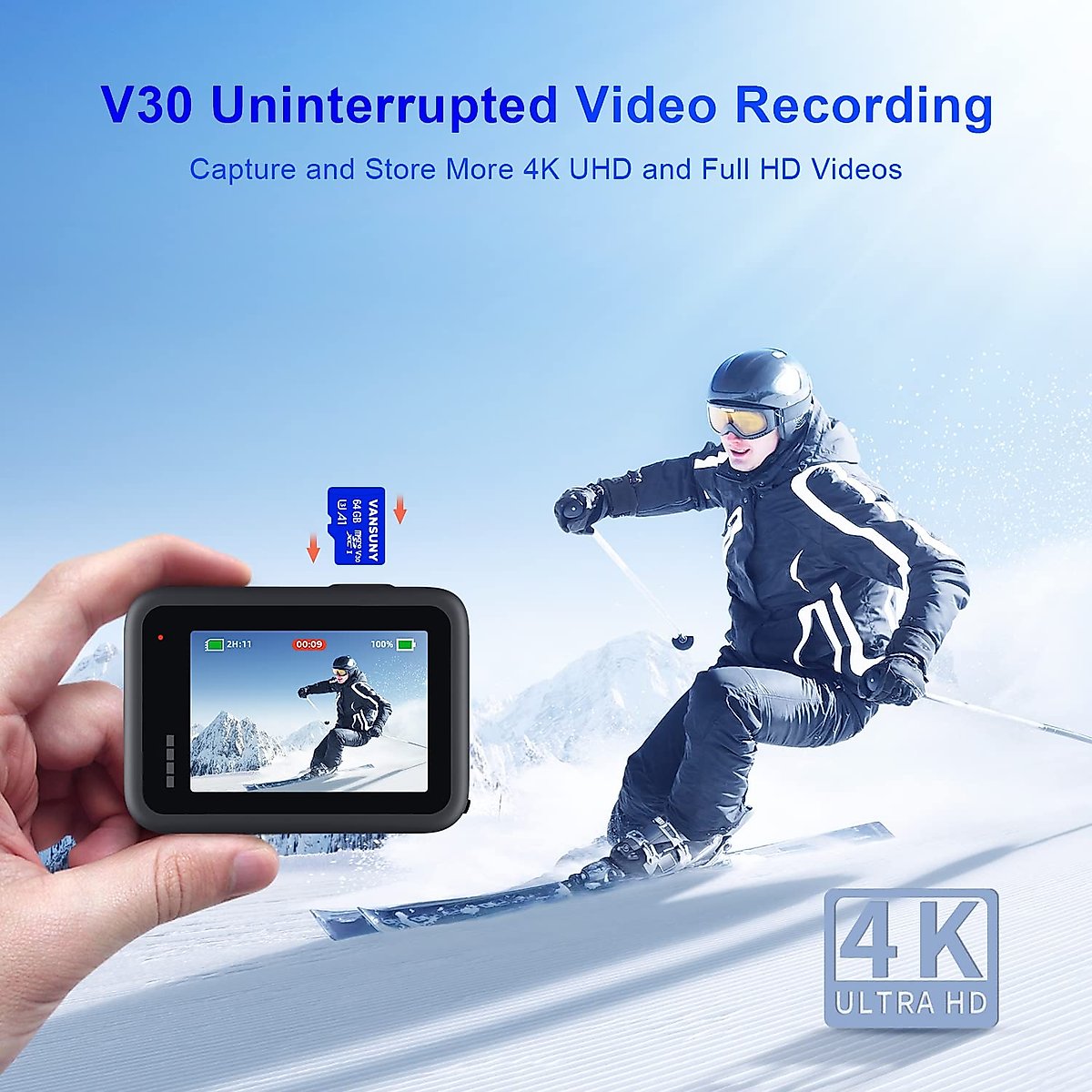 Vansuny Micro SD Card 64GB 3 Pack microSDXC Memory Card with SD Adapter A1 App Performance V30 4K Video Recording C10 U3 Micro SD for Phone, Security Camera, Dash Cam, Action Camera
