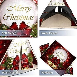 enheng Small Pet Hideout Christmas Golden Bell with Red Bow Hamster House Guinea Pig Playhouse for Dwarf Rabbits Hedgehogs Chinchillas