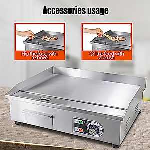 ExGizmo 22" Commercial Electric Griddle,Electric Countertop Flat Top Griddle,110V 1600W Electric Flat Top Grill,Non-Stick Restaurant Teppanyaki Stainless Steel Grill,Adjustable Temperature Control