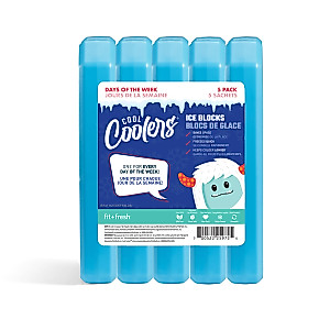 Fit & Fresh Cool Coolers, 5 Pack Days of the Week Ice Blocks, Compact & Reusable Ice Packs for Lunch Boxes & Coolers, Blue