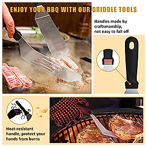 Griddle Accessories,15 Pcs Flat top Grill Accessories Kit for Blackstone,Grilling Tools Set with Spatula, Basting Cover, Scraper, Tongs, Egg Mold & Carry Bag for Outdoor BBQ, Teppanyaki and Camping