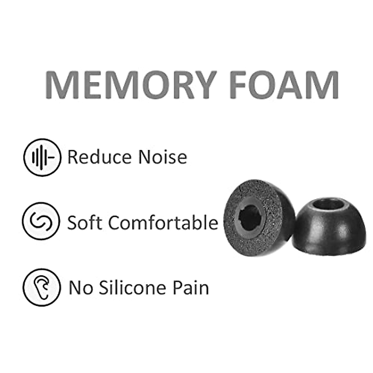 [ 6 Pairs ] Galaxy Buds 2 Pro Memory Foam Tips, No Silicone Eartips Pain Soft Comfortable Replacement Earbud Ear Tips Compatible with Beats Fit Pro/Studio Buds/Galaxy Buds 2 Pro Black S/M/L