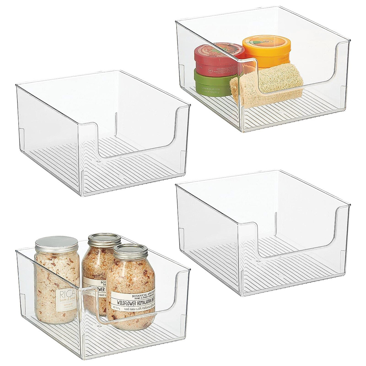 mDesign Modern Plastic Open Front Dip Storage Organizer Bin Basket for Bathroom Organization - Vanity Shelf, Cubby, Cabinet, and Closet Organizing Decor - Ligne Collection - 4 Pack - Clear