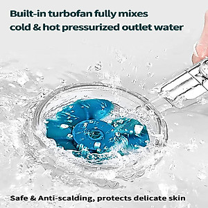 Handheld Turbocharged Pressure Propeller Shower - Propeller Driven Turbo Charged Spinning Shower Head - Turbo Fan Shower Head with Filter and Pause Switch, Easy Install 360 Degrees Rotating (Blue, 1)