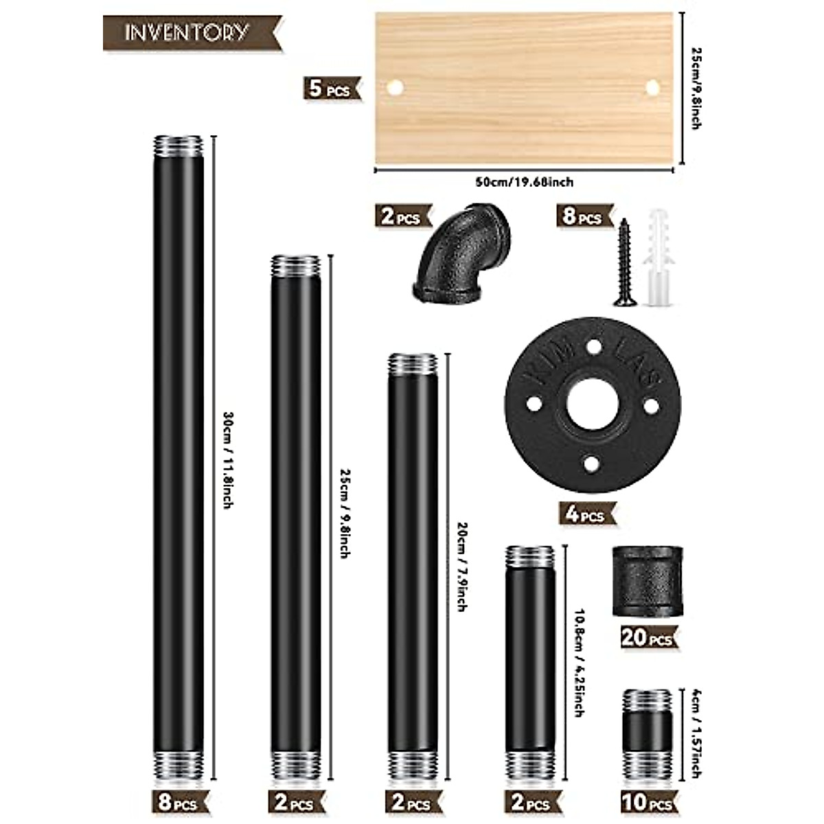 5 Tier Modern Bookcase Wall Mount Ladder Bookshelf Include Wood Planks Industrial Pipe Shelf Book Display Rack Metal Pipes and Wood Shelves Stand Black Corner Frame Bookcase (Natural Wood Board)